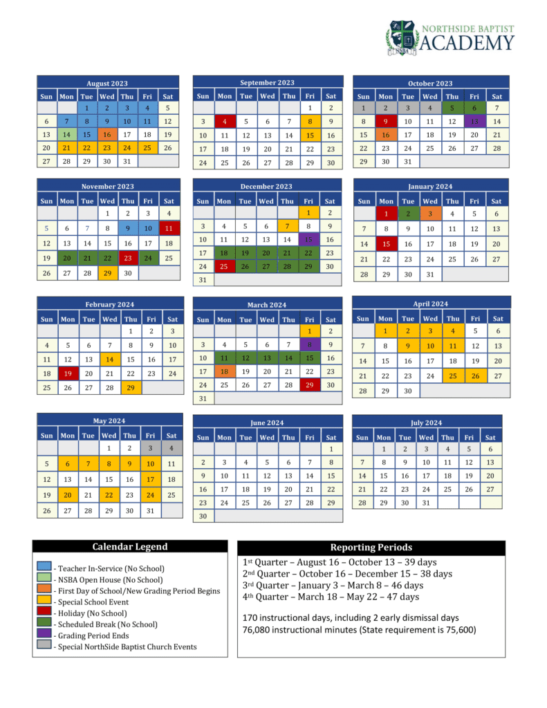 Calendar | North Side Baptist Academy