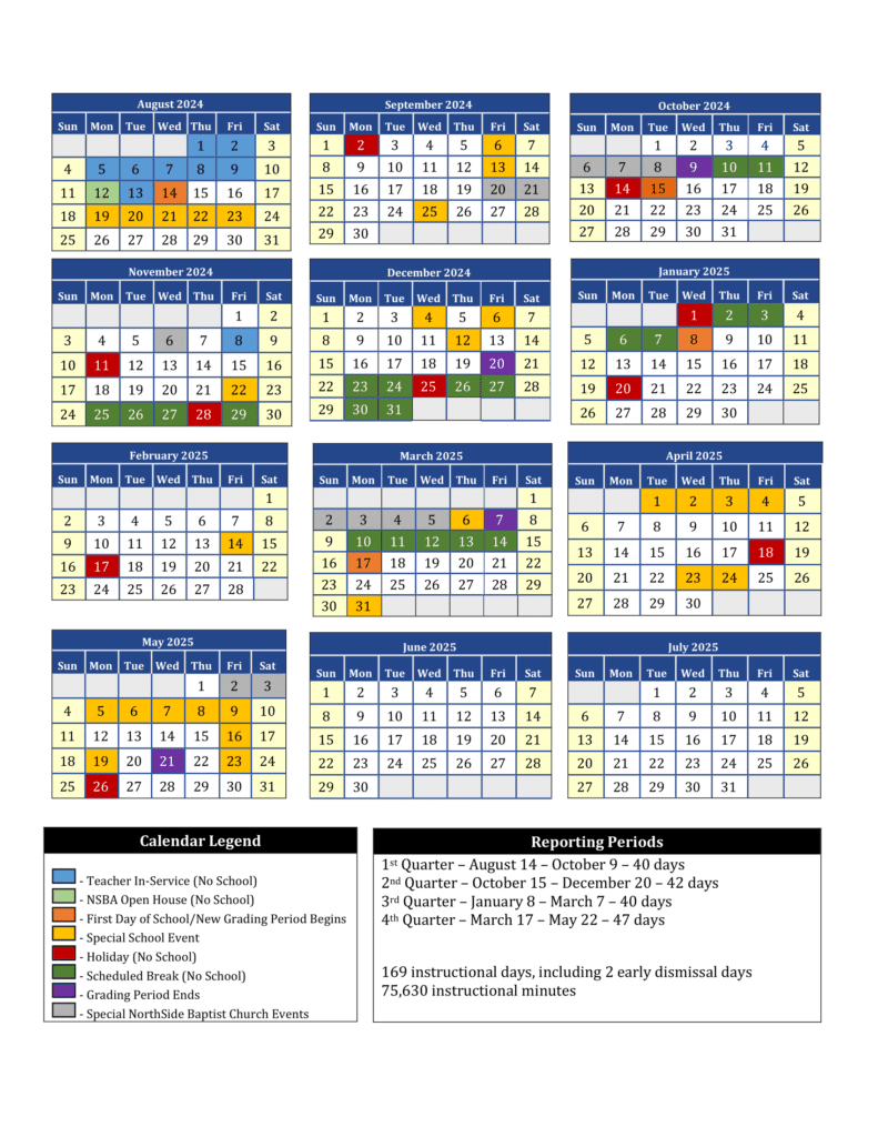 Calendar | North Side Baptist Academy